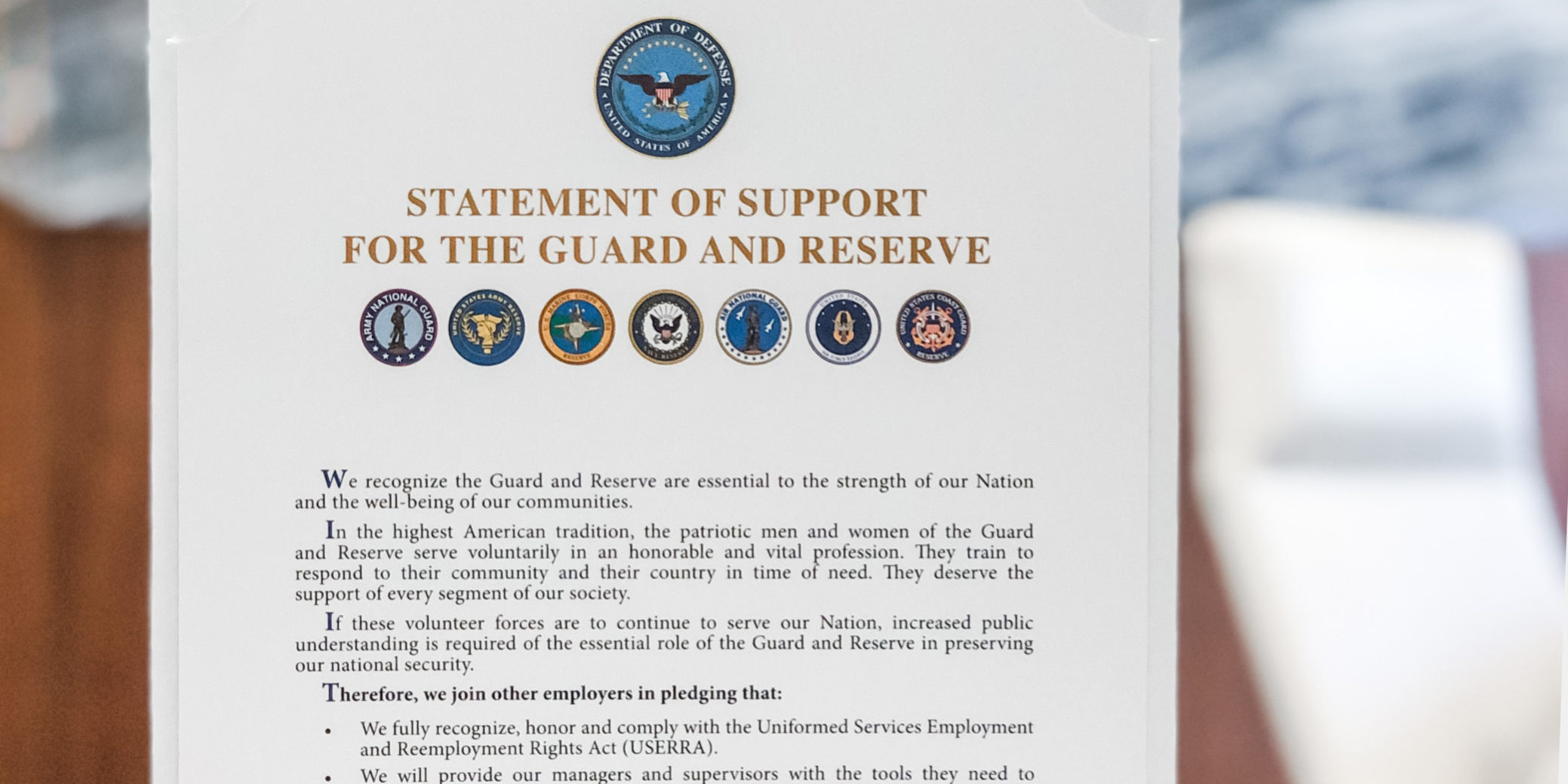 Statement of Support for the Guard and Reserve - Iron Oak Energy Solutions